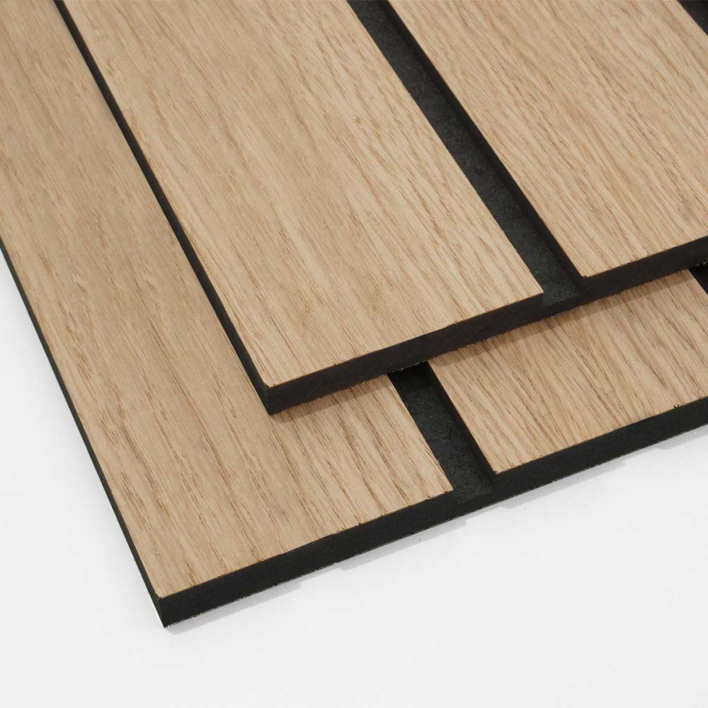 Oak Veneer Faced Black MDF Wide Slat Wall Panels - Order Today